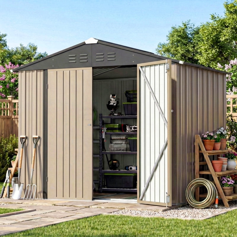 Homall 8 x 6 ft Outdoor Storage Shed, Durable Patio Metal Storage Shed ...