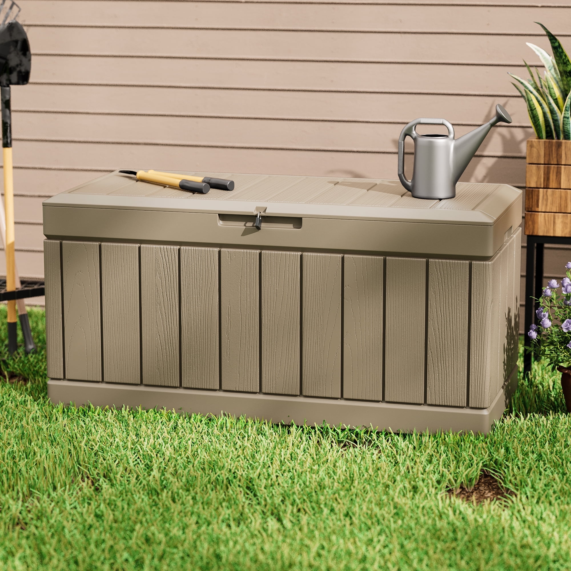 Homall 82 Gallon Outdoor Storage in Resin Deck Box Lockable Deck Box ...