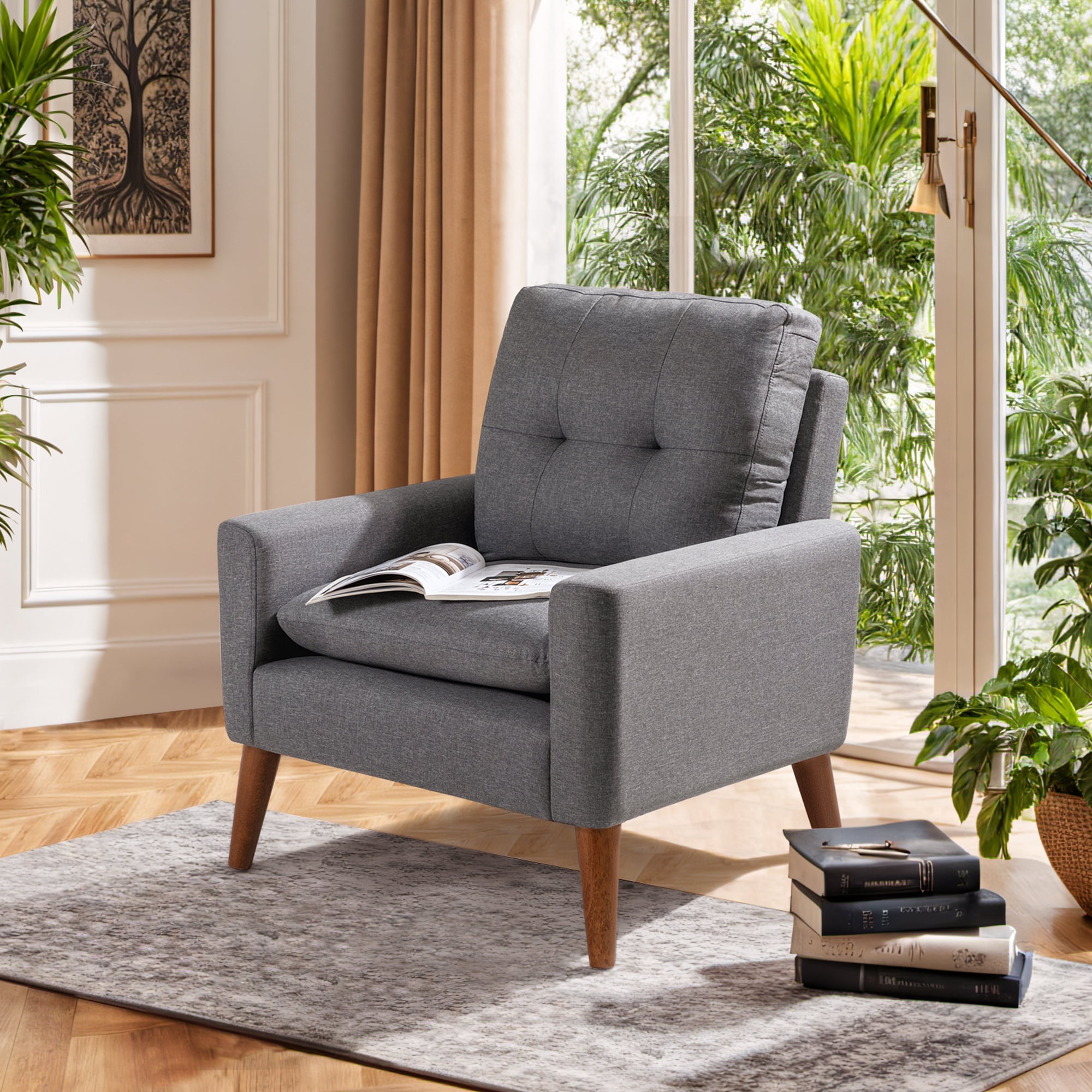 Homall Sillón Moderno Tapizado en Tela, Patas de Madera, para Sala de ...