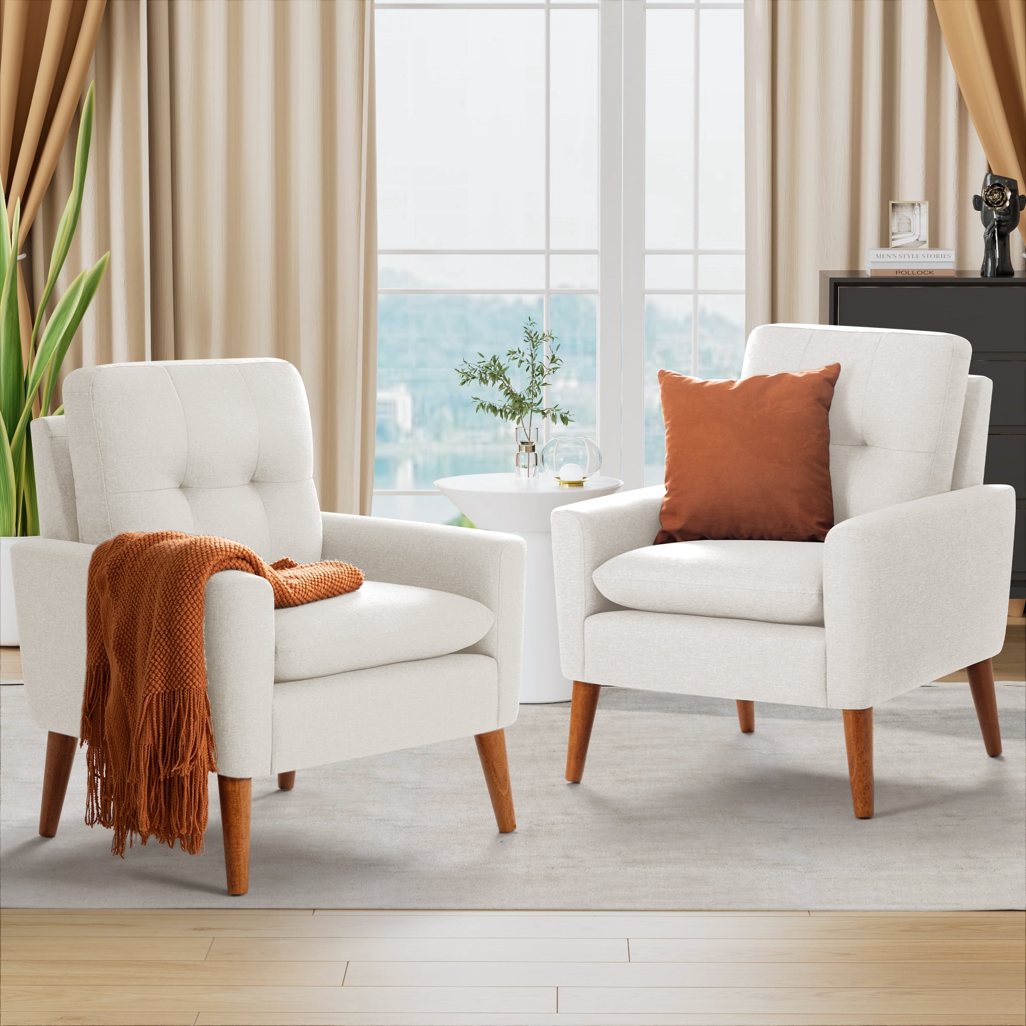 Homall Accent Chair Modern Fabric Upholstered Arm Chair Wood Legs ...