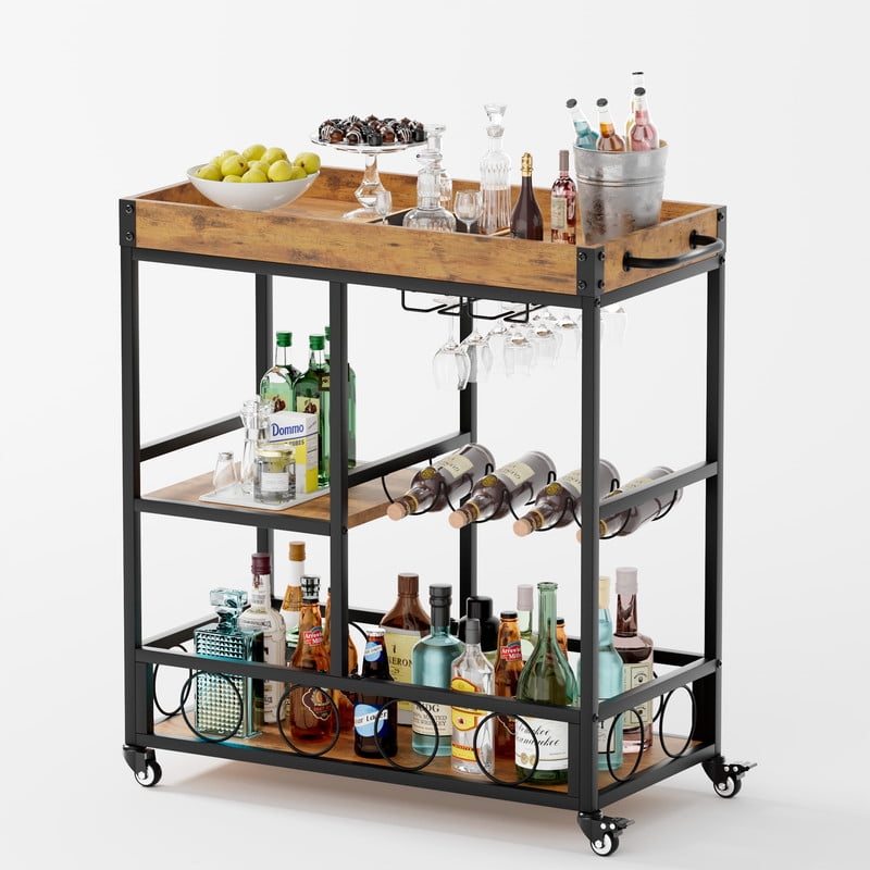 Homall Bar Cart 3 layers removable storage tray with wine rack, glass ...