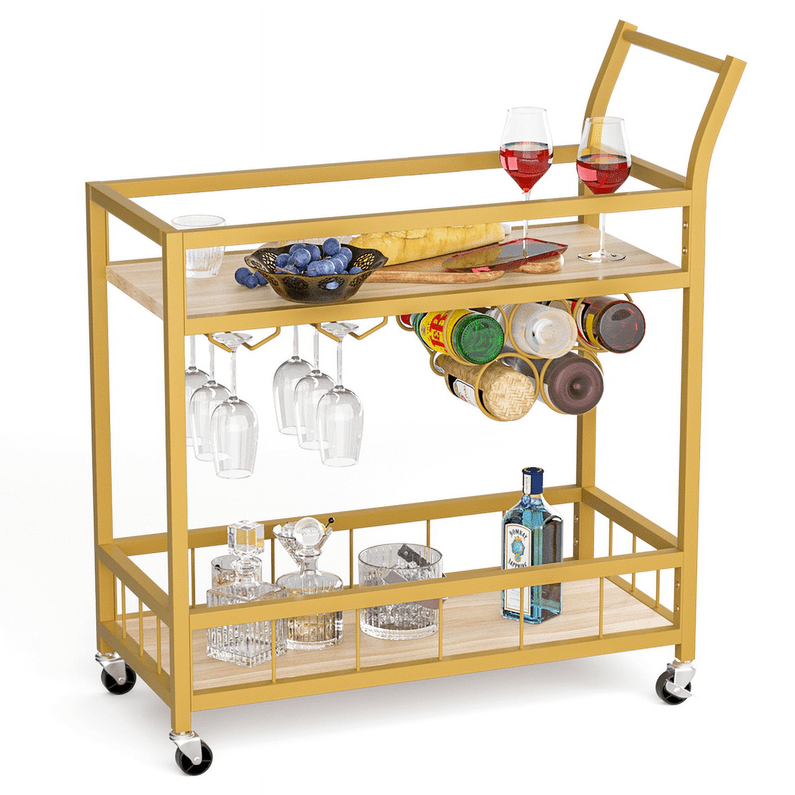 Homall Portable Metal Bar Cart: Wine Rack, Glass Holder, Unique Serving ...