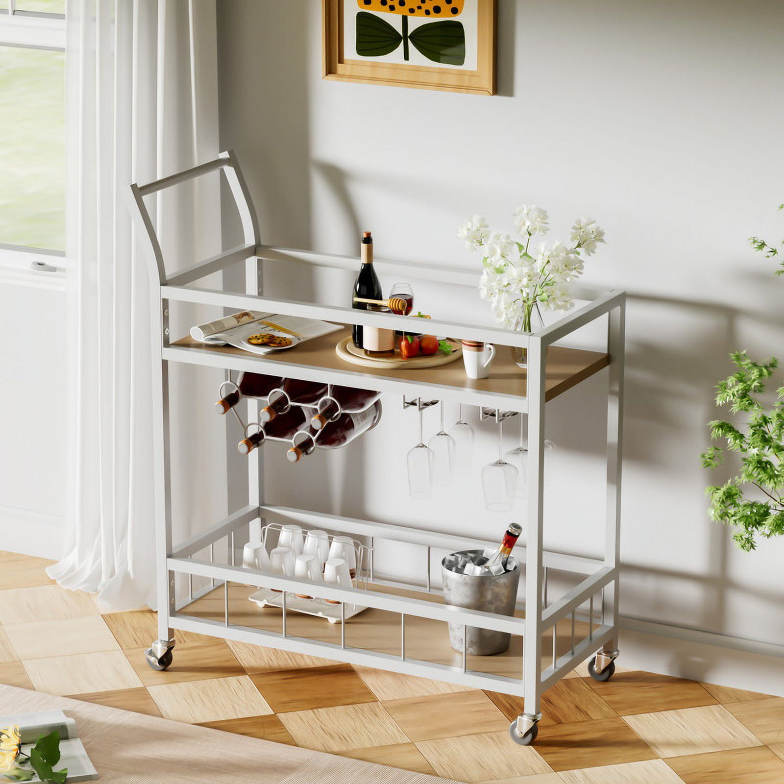 Homall Bar Cart Home Industrial Mobile Bar Cart with Wine Rack, Glass ...