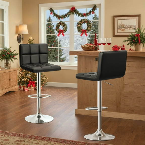 Adjustable Bar Stools Set of 2, Swivel Counter Height Stools with Back ...