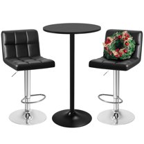 3-Piece Counter High Bar Table Set with Socket and 2 Fabric Padded Bar ...