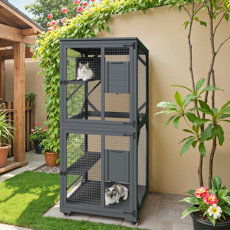 Homall 3-Story Outdoor/Indoor Catio Cat Enclosure with 3 Platforms ...
