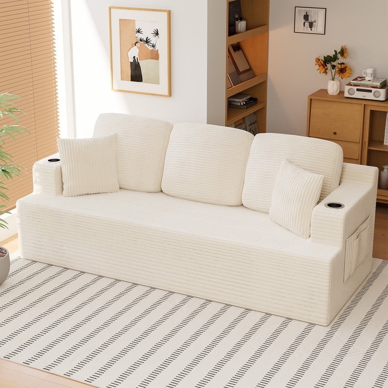 Homall Cloud Boneless Couch, White, Three-Seater Modern Sofa with Cup ...