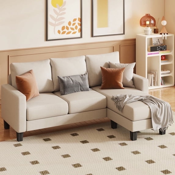 Homall L-Shaped Linen Fabric Sectional Sofa, 3-Seater with Reversible ...