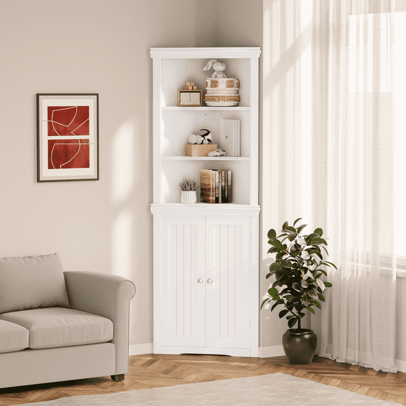 Homall Corner Cabinet Freestanding Corner Shelf with 2 Doors and 3 ...