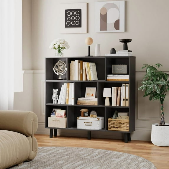 Homall Cube Bookshelf 3-Layer Modern Bookcase with Legs, Retro Wooden ...