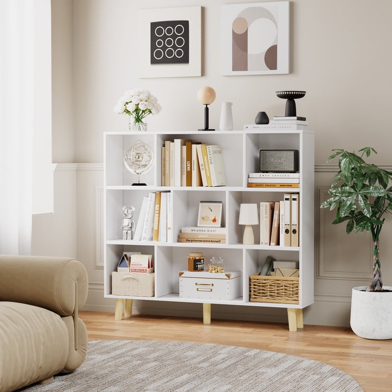 Homall Cube Bookshelf 3-Layer Modern Bookcase with Legs, Retro Wooden ...