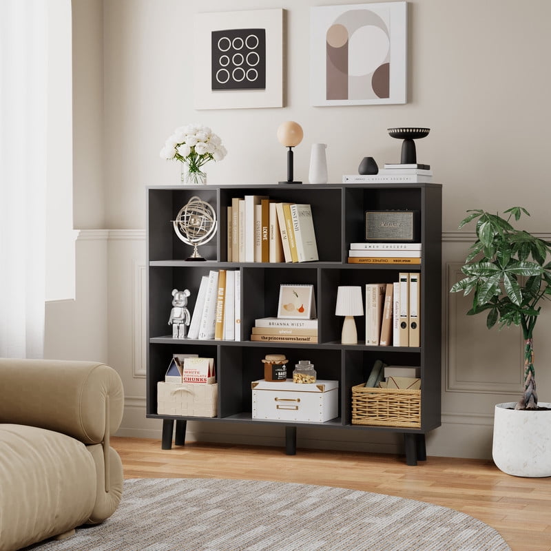 Homall Cube Bookshelf 3-Layer Modern Bookcase with Legs, Retro Wooden ...