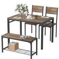 Gymax 4-Piece Kitchen Furniture Set - Rustic Rectangular Dining Table ...