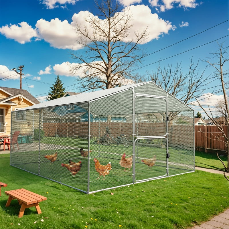 Homall Double Door Metal Chicken Coop with Waterproof Cover for ...
