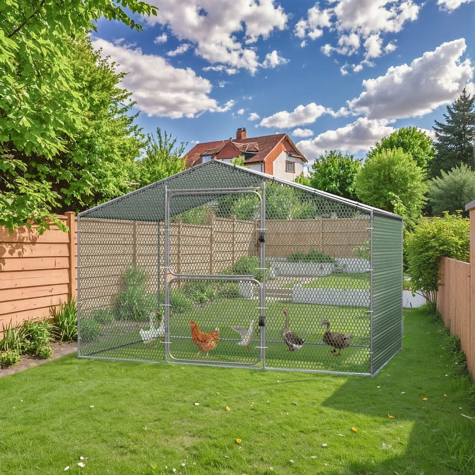 Homall Double Door Metal Chicken Coop with Waterproof Cover for ...