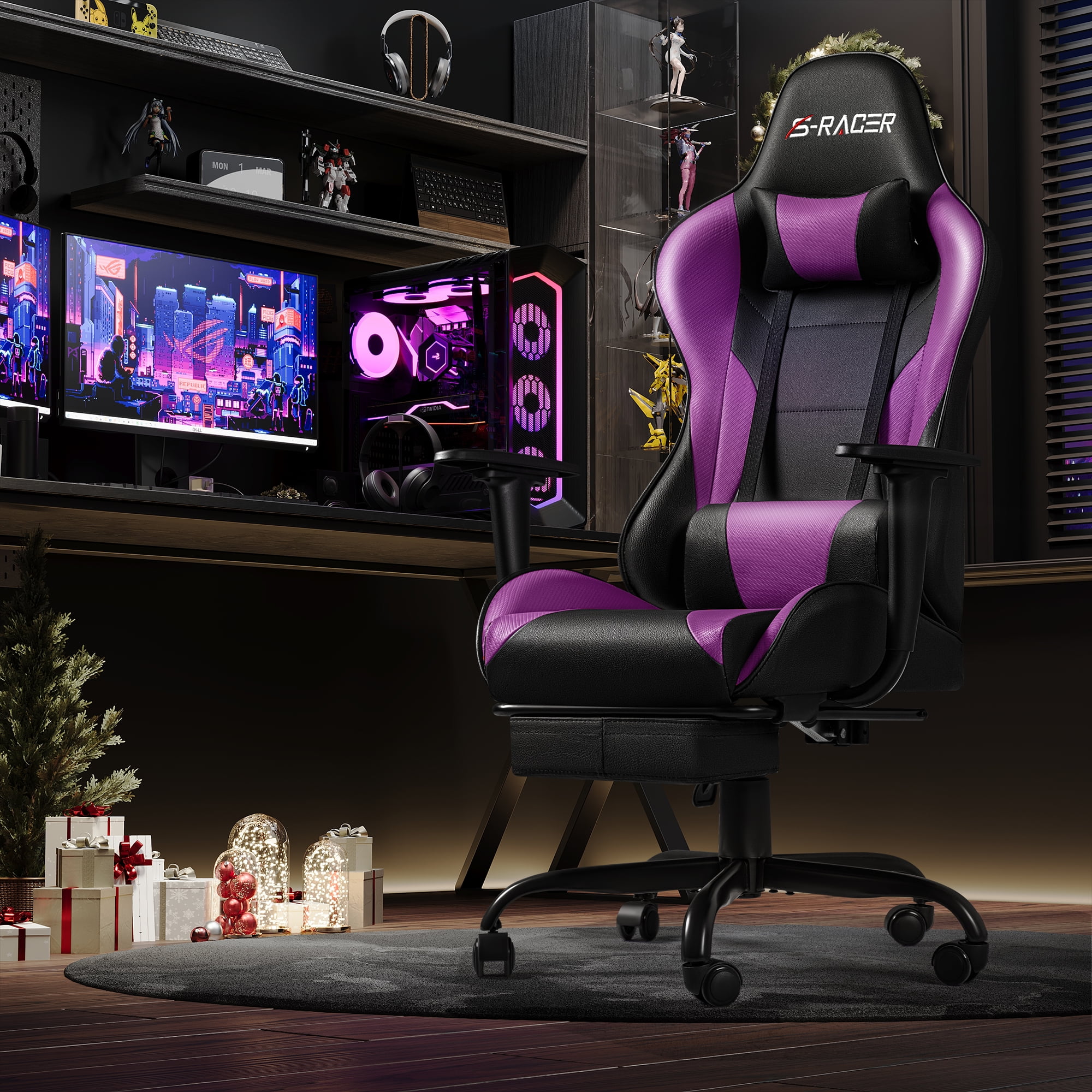 Homall Ergonomic Gaming Chair with Massage, High Back PU Leather ...