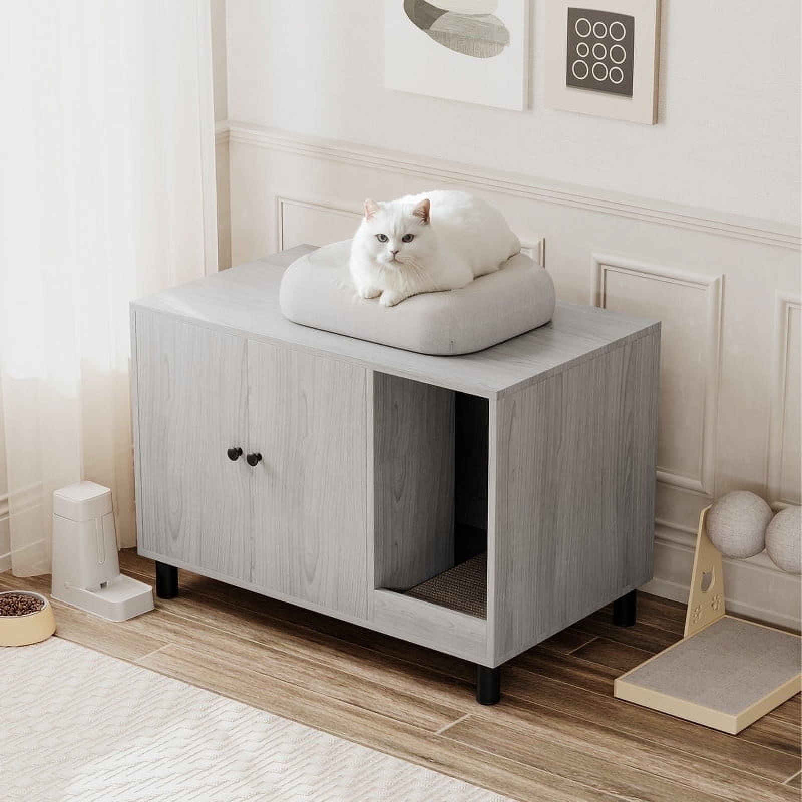 Homall Hidden Cat Litter Box Enclosure with Scratching Mat Wooden Cat ...