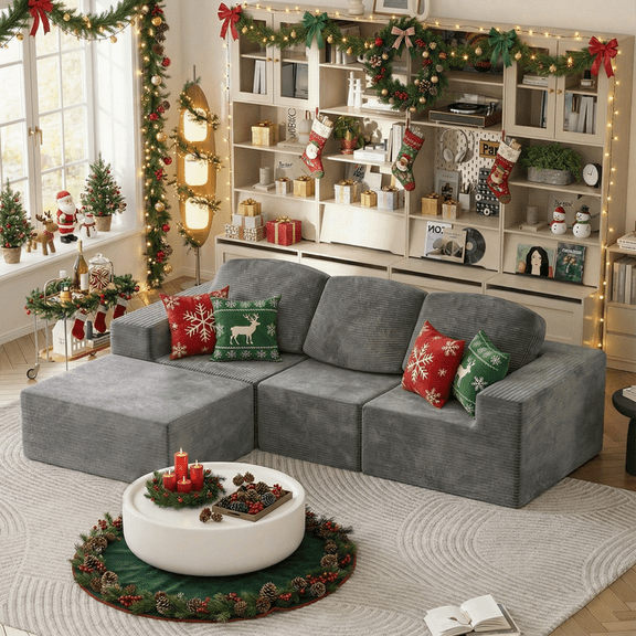 96" Pocket Spring Modular Sectional Sofa, Modern Boneless Compressed ...