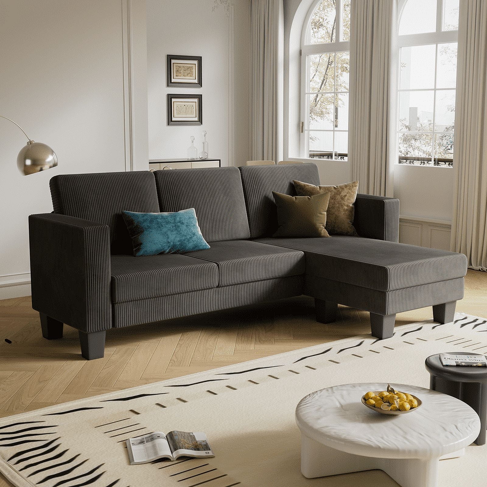 Homall Living Room Furniture L shaped Convertible Sofa Set 3 seater Reversible Chair Velvet Dark Grey Walmart
