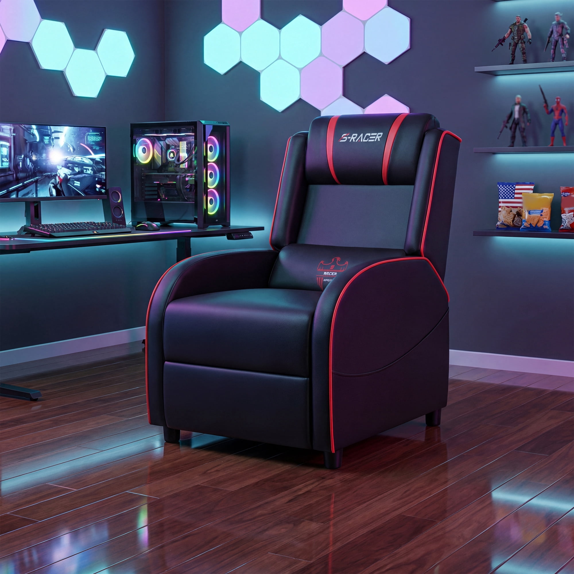 Homall Massage Gaming Recliner, PU Leather, Adjustable Back and ...