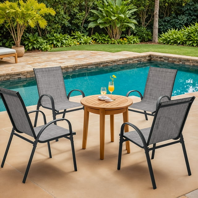 Homall Stackable Metal Outdoor Dining Chairs, Patio Textilene Chair Set ...