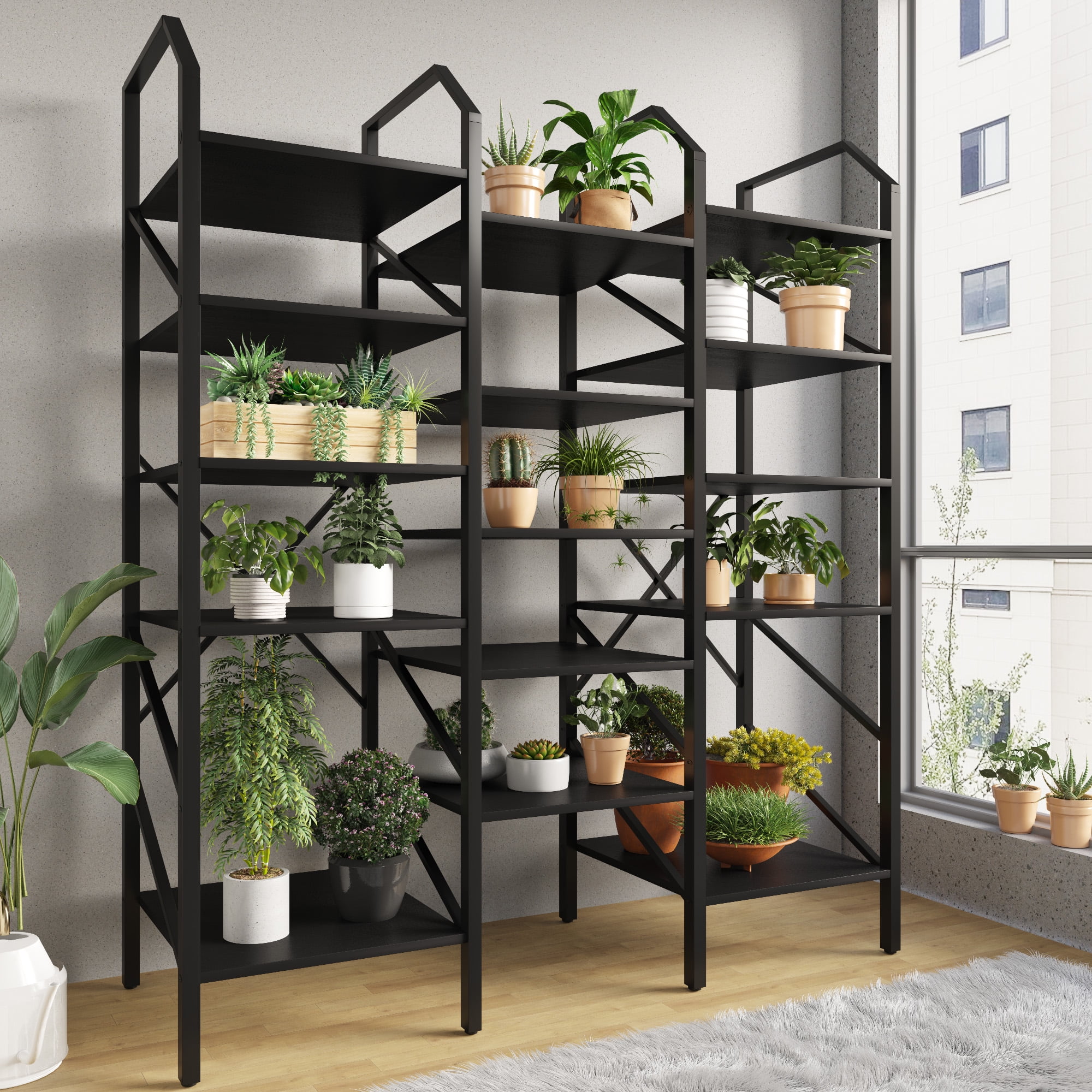 Homall Open Display Shelf with Storage Cabinet Triple Wide 5 Tiers ...