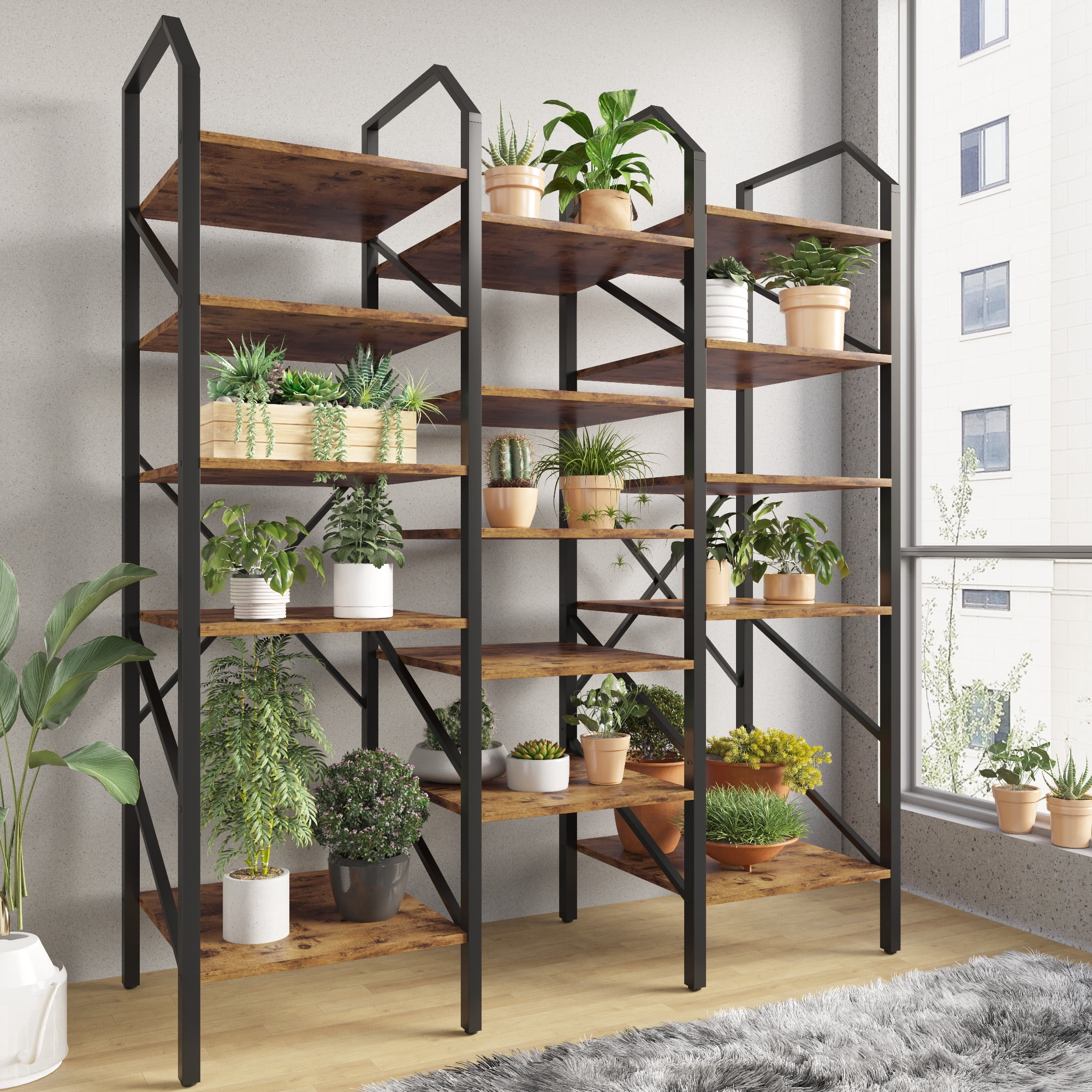 Homall 5-Tier Industrial Bookshelf with Drawers, Office Furniture, Wood ...