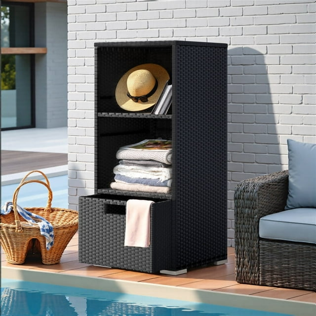 Homall Outdoor Rattan Storage Cabinet Patio Furniture Outside Vertical ...