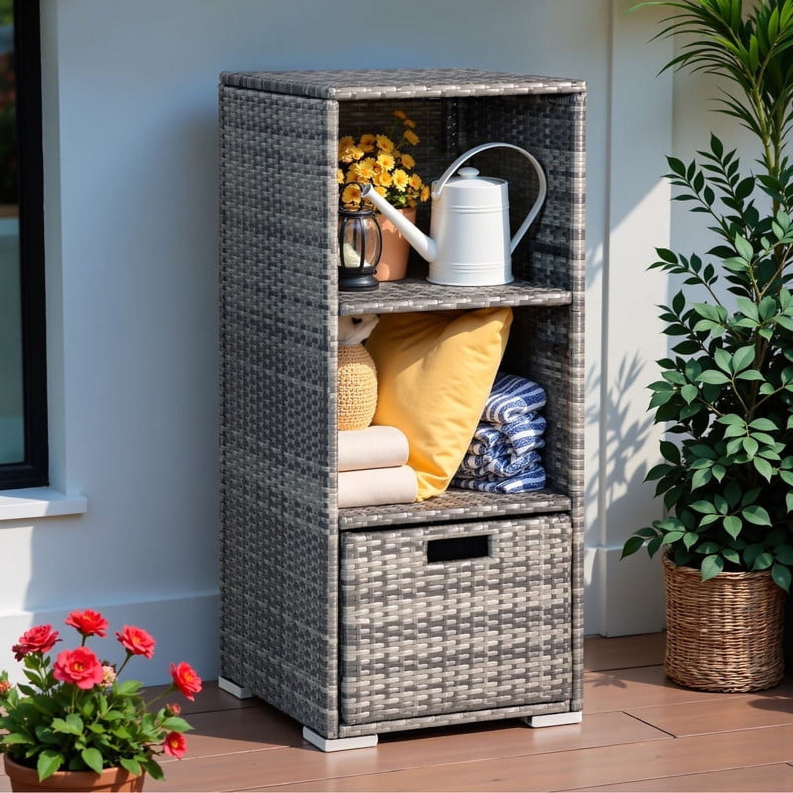 Homall Outdoor Rattan Storage Cabinet Patio Furniture Outside Vertical ...
