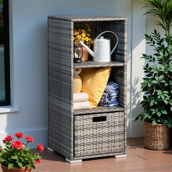 Homall Outdoor Rattan Storage Cabinet Patio Furniture Outside Vertical ...