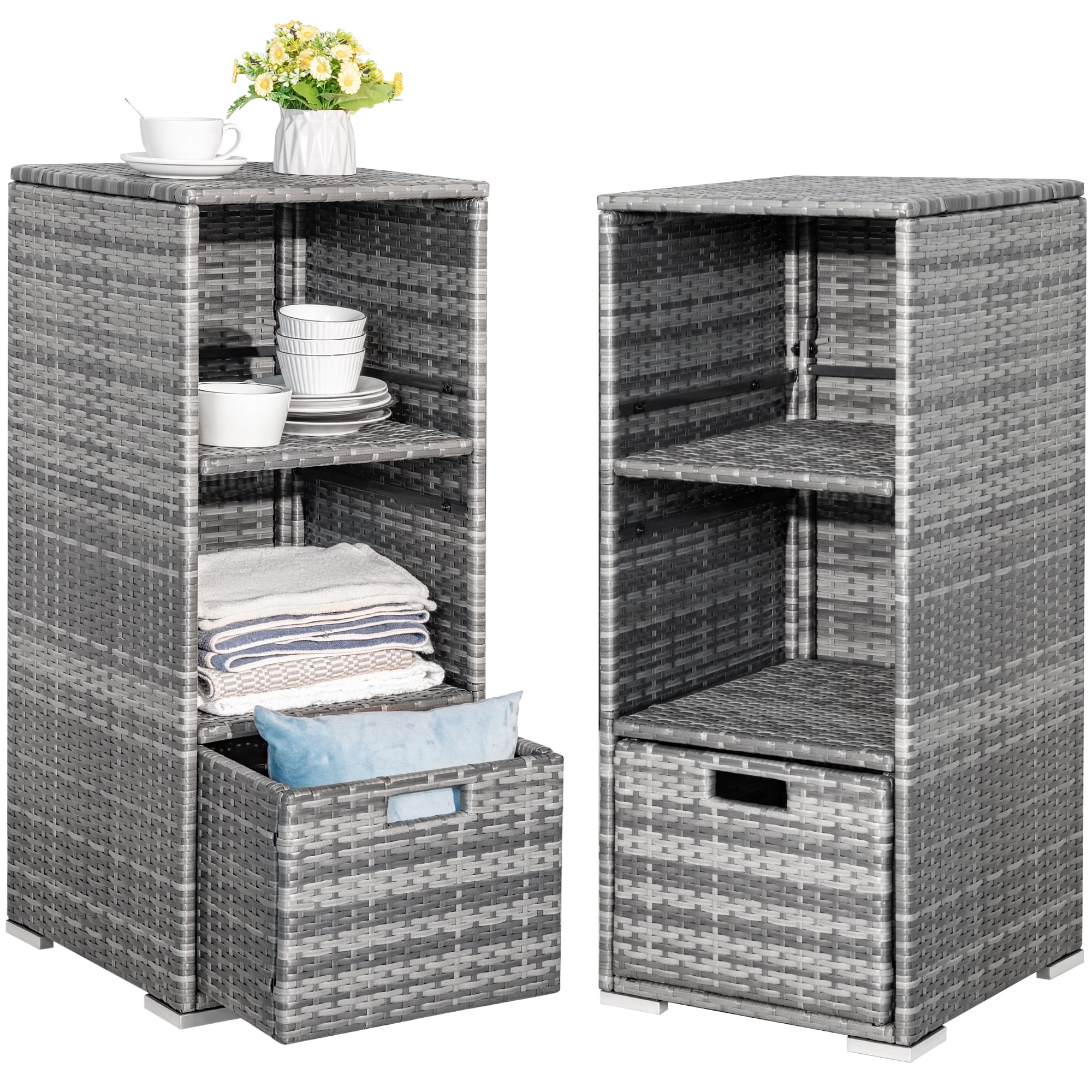 Homall Outdoor Rattan Storage Cabinet Patio Furniture Outside Vertical ...