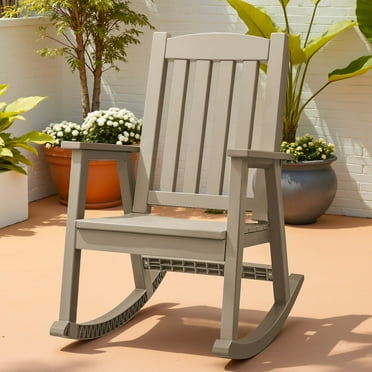 Emma + Oliver Black All-Weather Poly Resin Rocking Chair for Outdoor ...