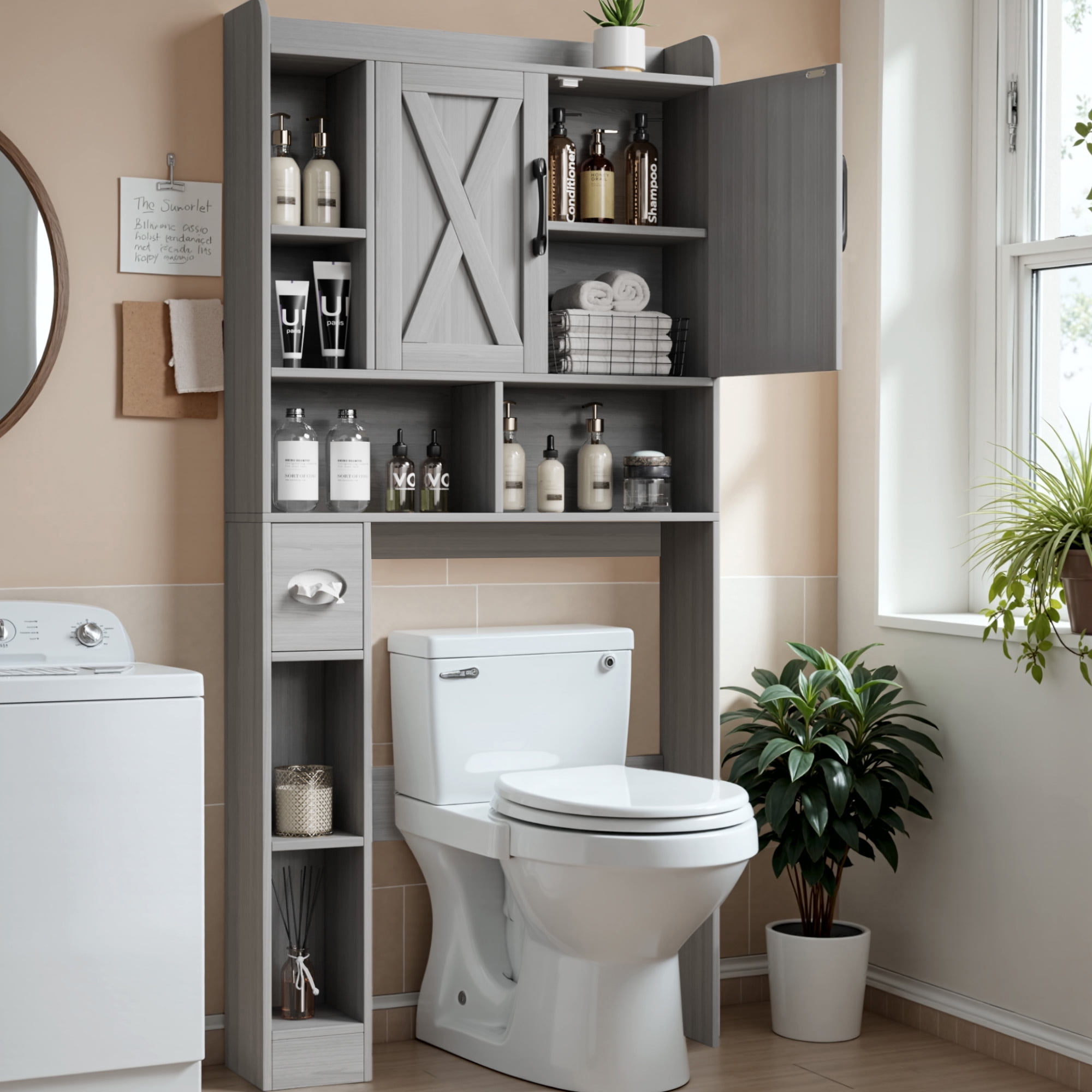 Lacoo Over The Toilet Storage Cabinet with Barn Doors, Farmhouse Style ...