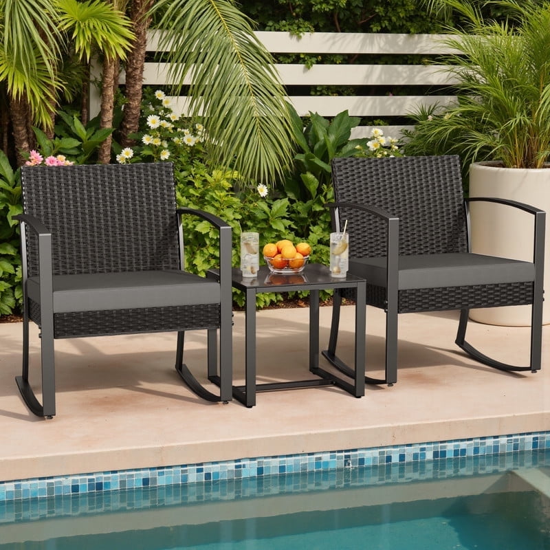 Homall Modern Balcony Furniture Set: All-Weather PP Rocking Chair with ...