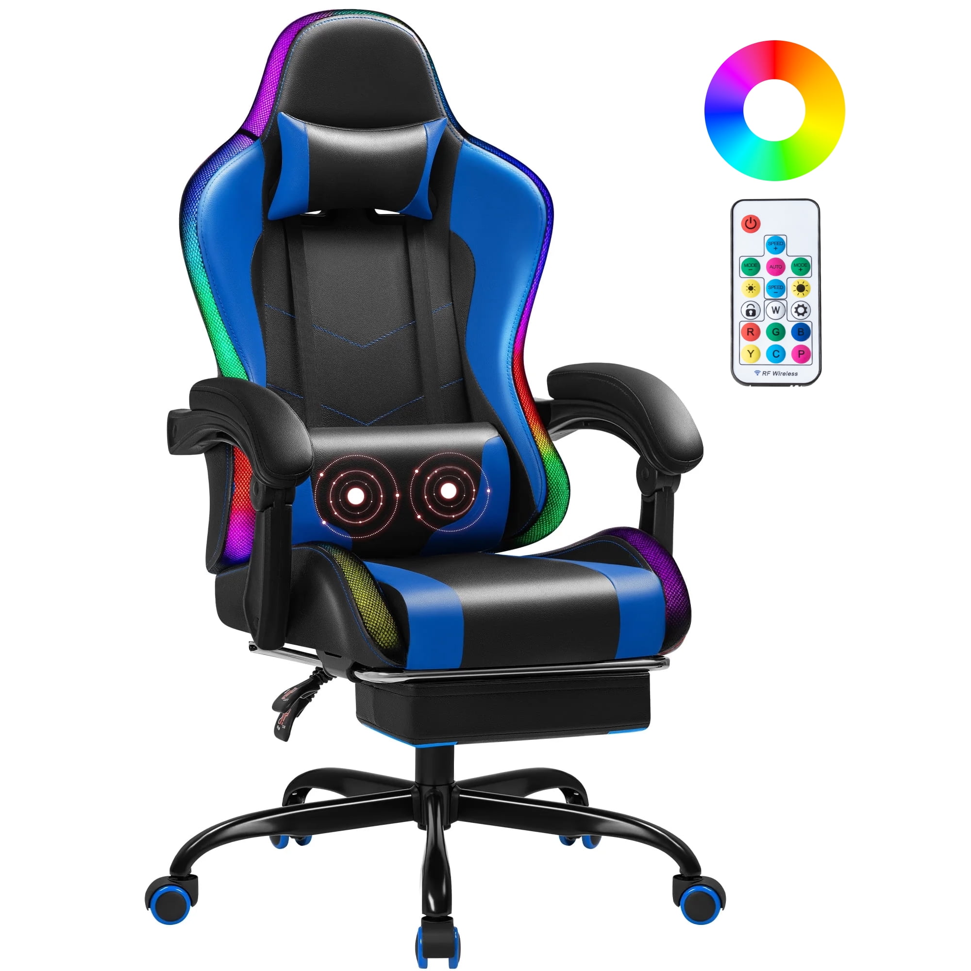 Homall RGB Gaming Chair with Massage, LED Lights, Footrest, Reclining ...