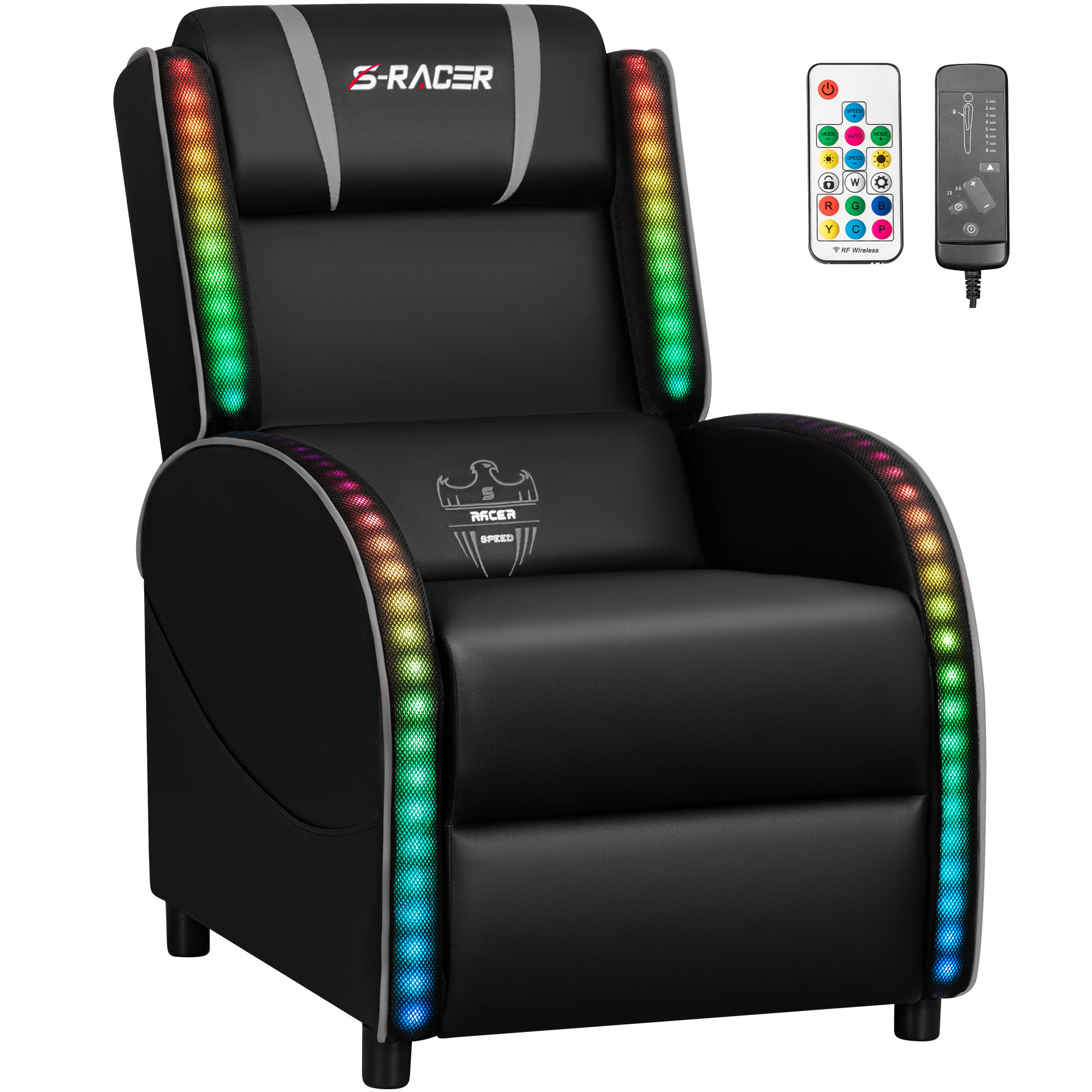 Hoffree Message Gaming Chair with RGB LED Lights, Racing Style Recliner ...