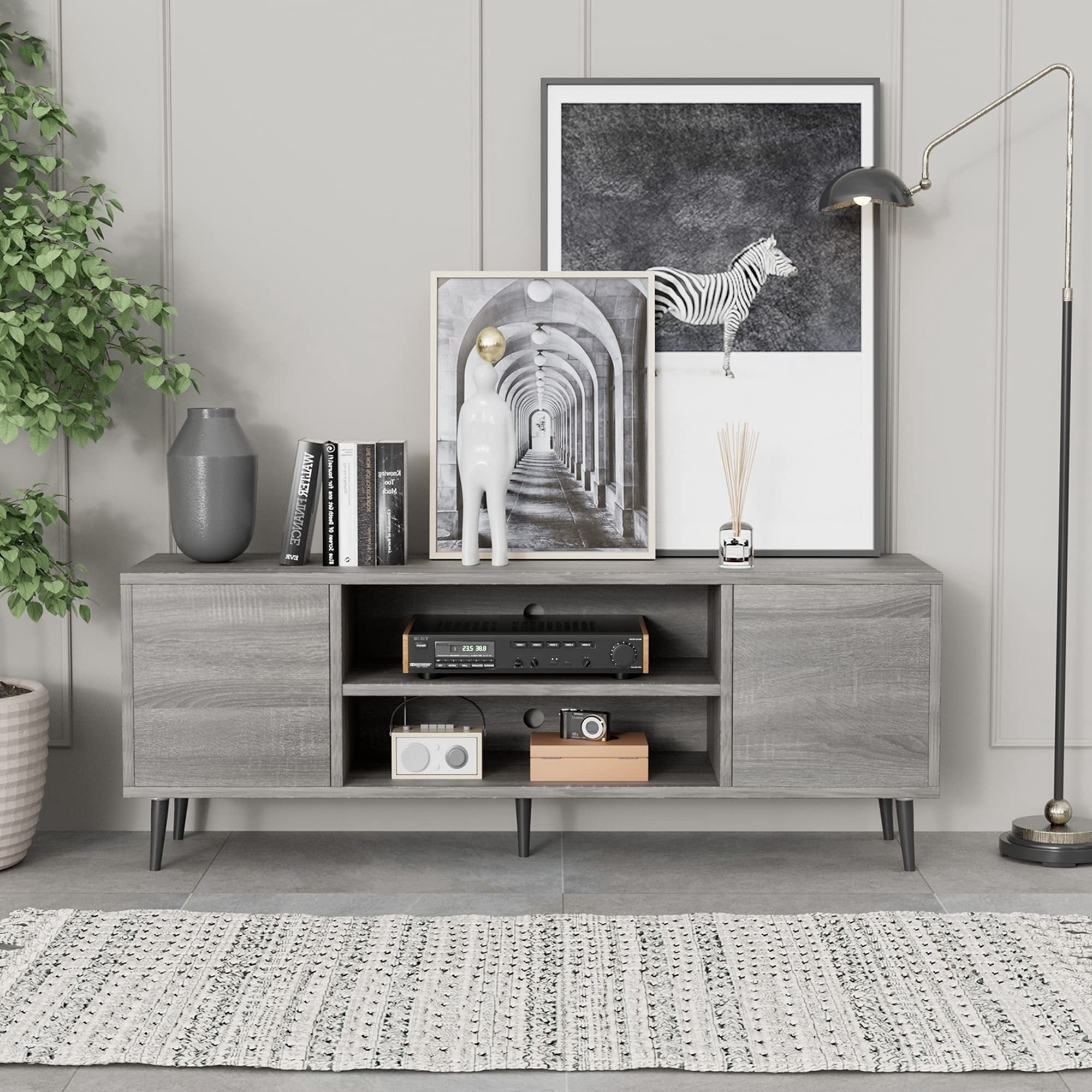 Homall 65 Inch Modern TV Stand, Gray Wood Entertainment Center with ...