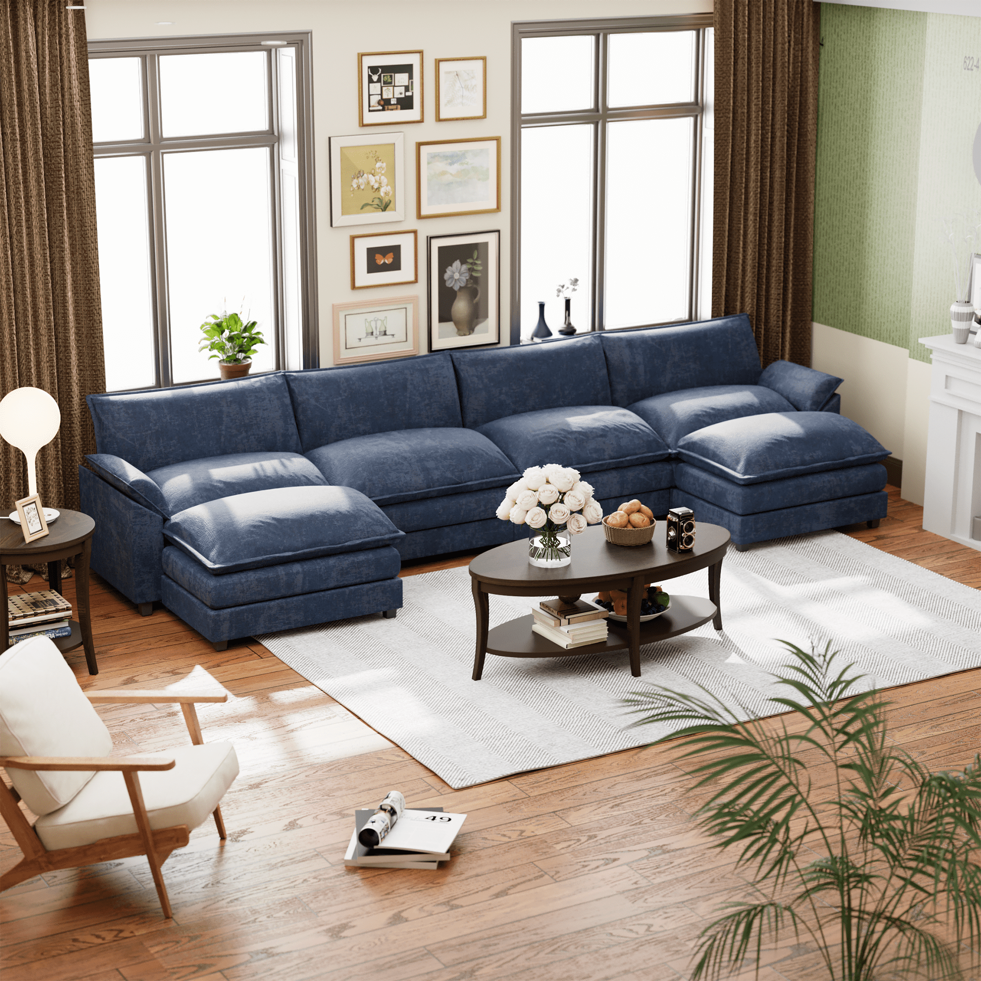 Homall U-Shape 4-Seat Blue Sectional Sofa, Convertible and Versatile ...
