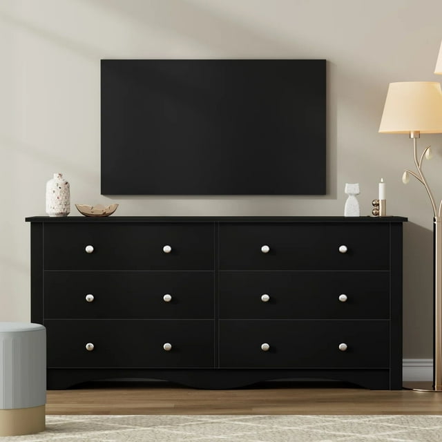 Homall 6-Drawer Wood Dresser, Modern Double Tier Chest of Drawers ...