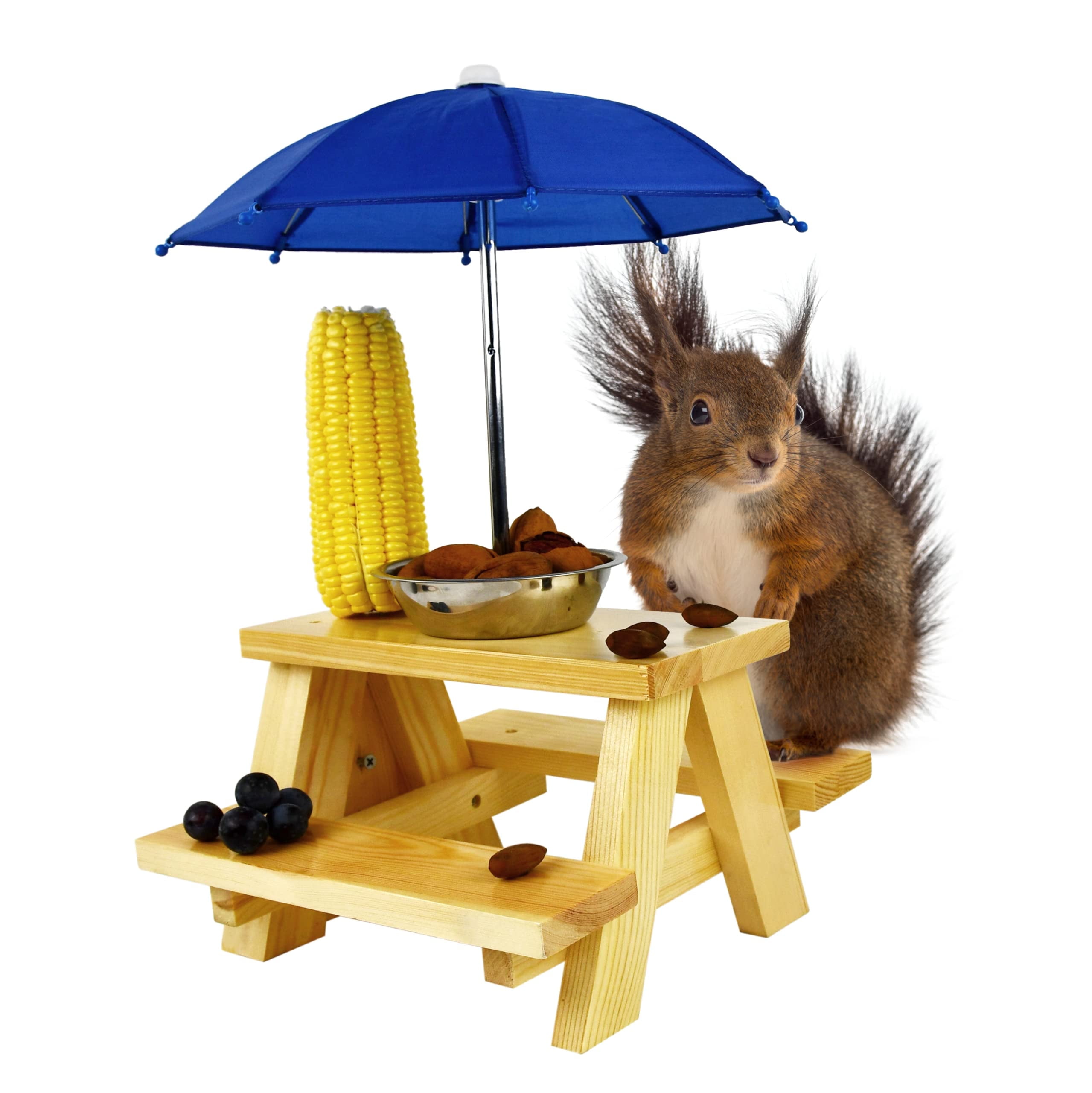 Homarden Squirrel Feeder Table with Umbrella - Solid Wooden Chipmunk ...