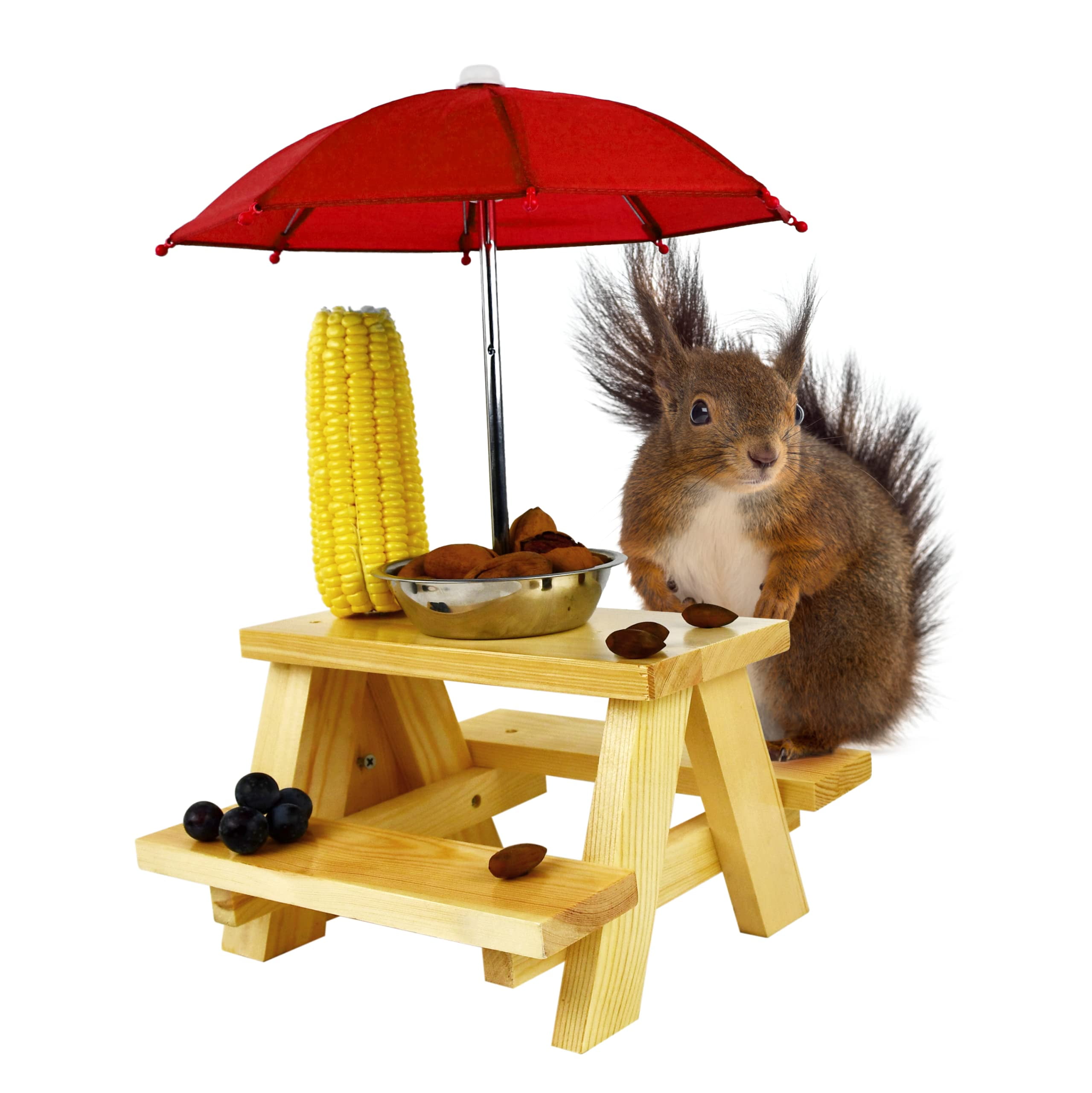 Homarden Squirrel Feeder Table with Umbrella - Wooden Squirrel Picnic ...