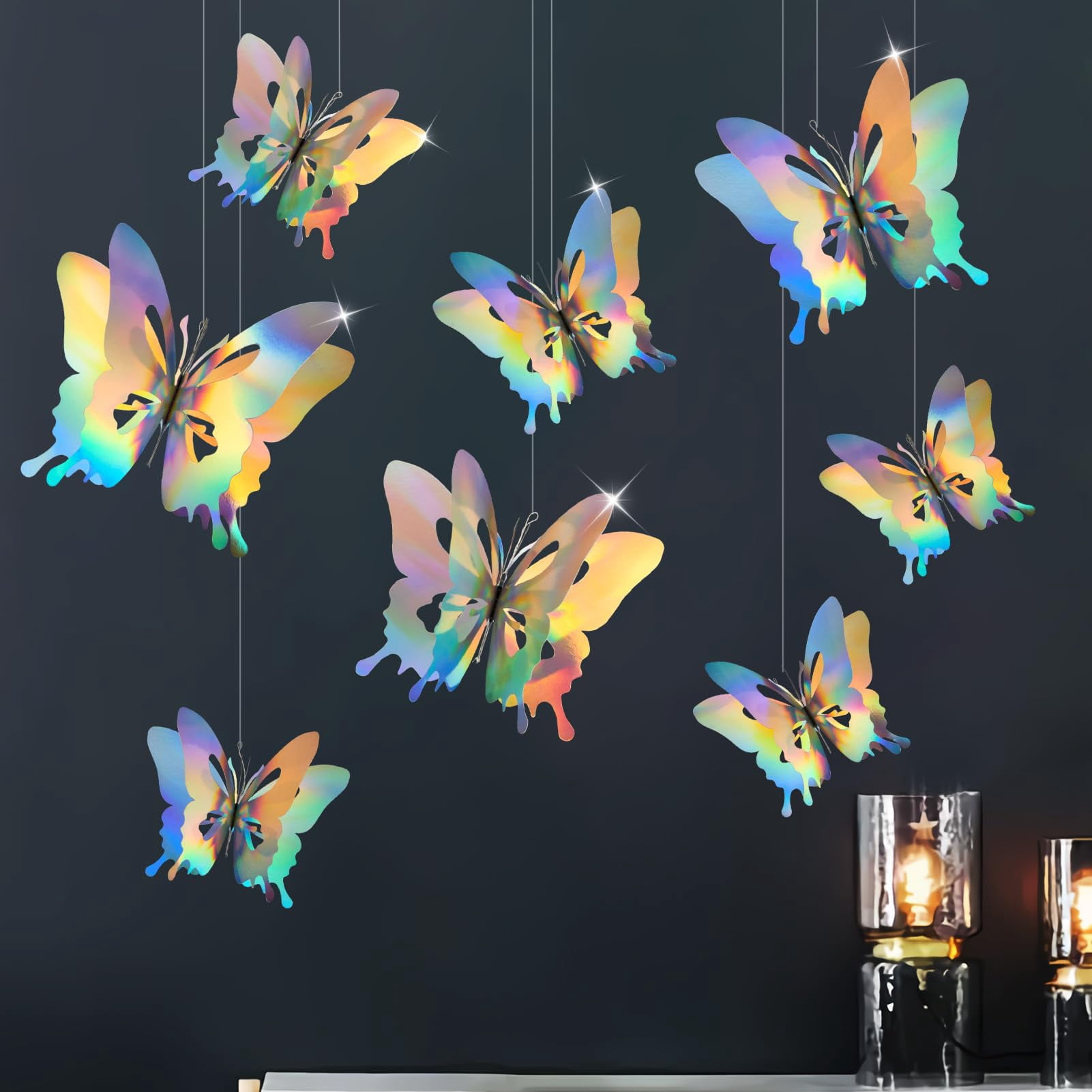 Homarkable 8 Pcs Iridescent Hanging Butterfly AIS1 Decorations ...