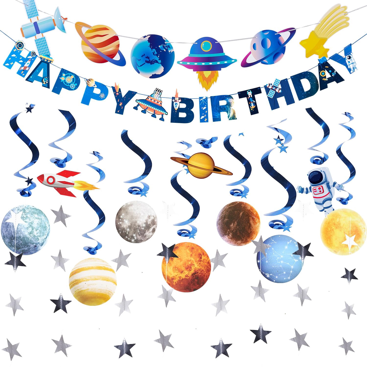 Homarkable Pre-strung Birthday Party Decorations Outer SMRSpace themed ...