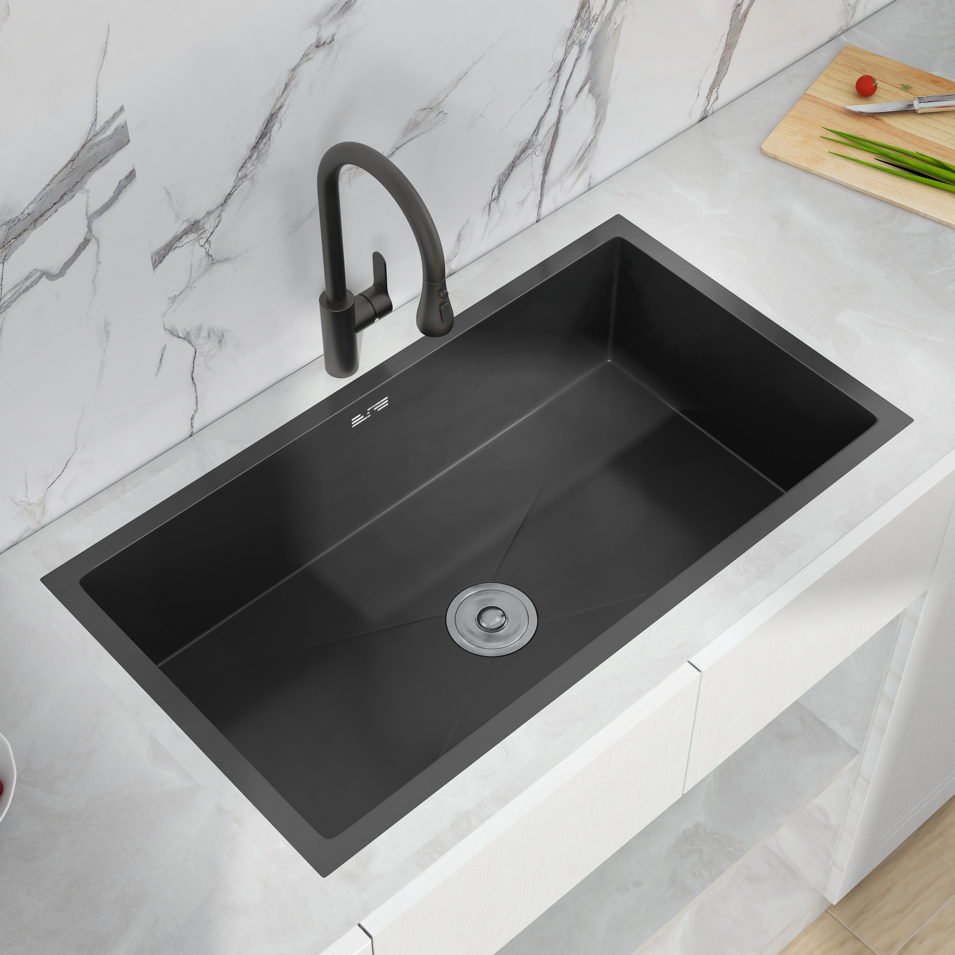 Homary 30'' Stainless Steel Kitchen Sink Rectangular Single Bowl in ...