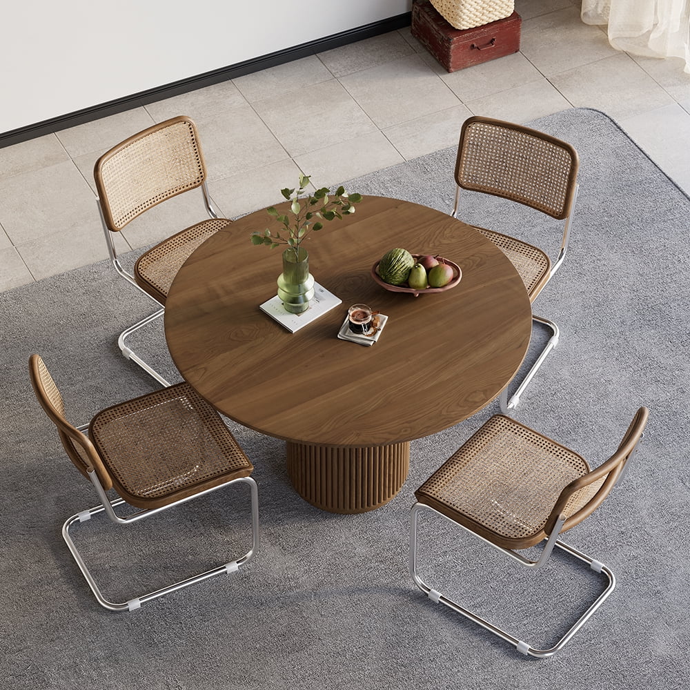 Homary 32" Round Small Dining Table for 2 Person Walnut Wood Tabletop ...