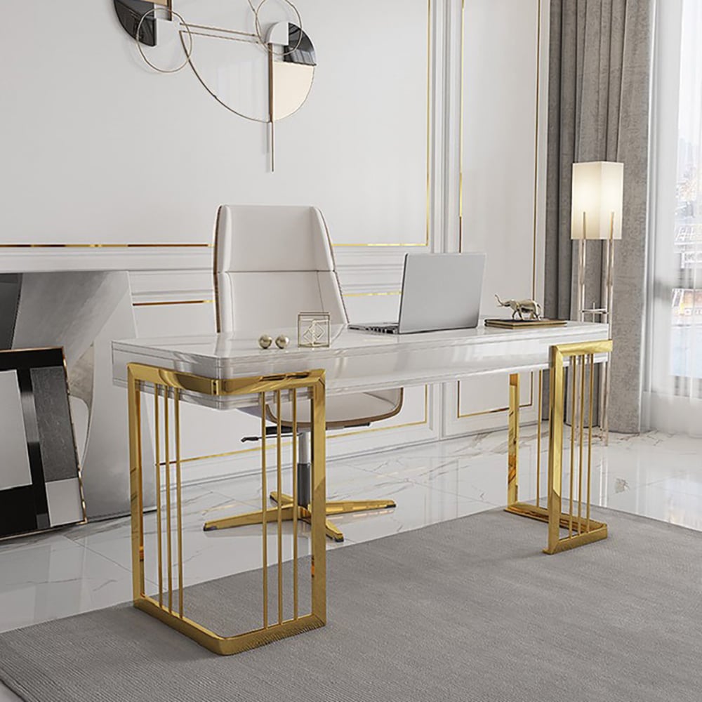 ACME Ottey Storage Writing Desk in White High Gloss and Gold - Walmart.com