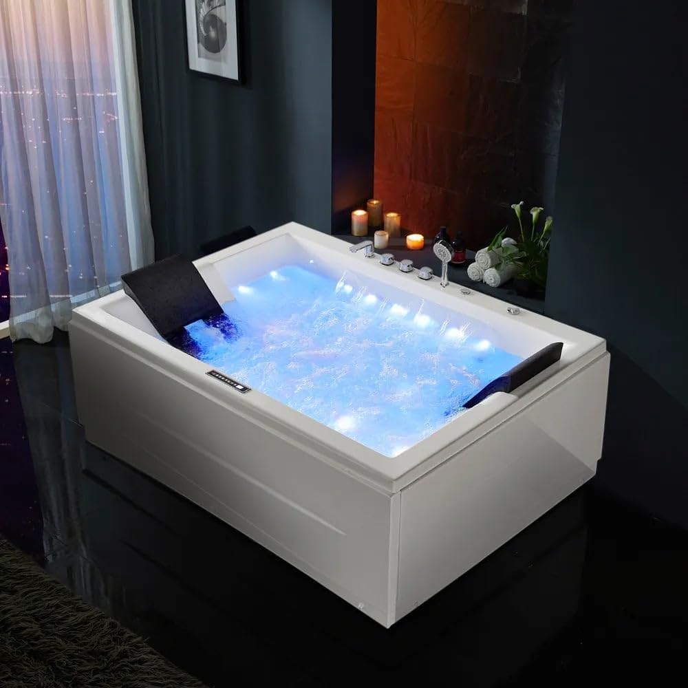 WoodBridge 71" x 32" Whirlpool Water Jetted and Air Bubble Freestanding ...