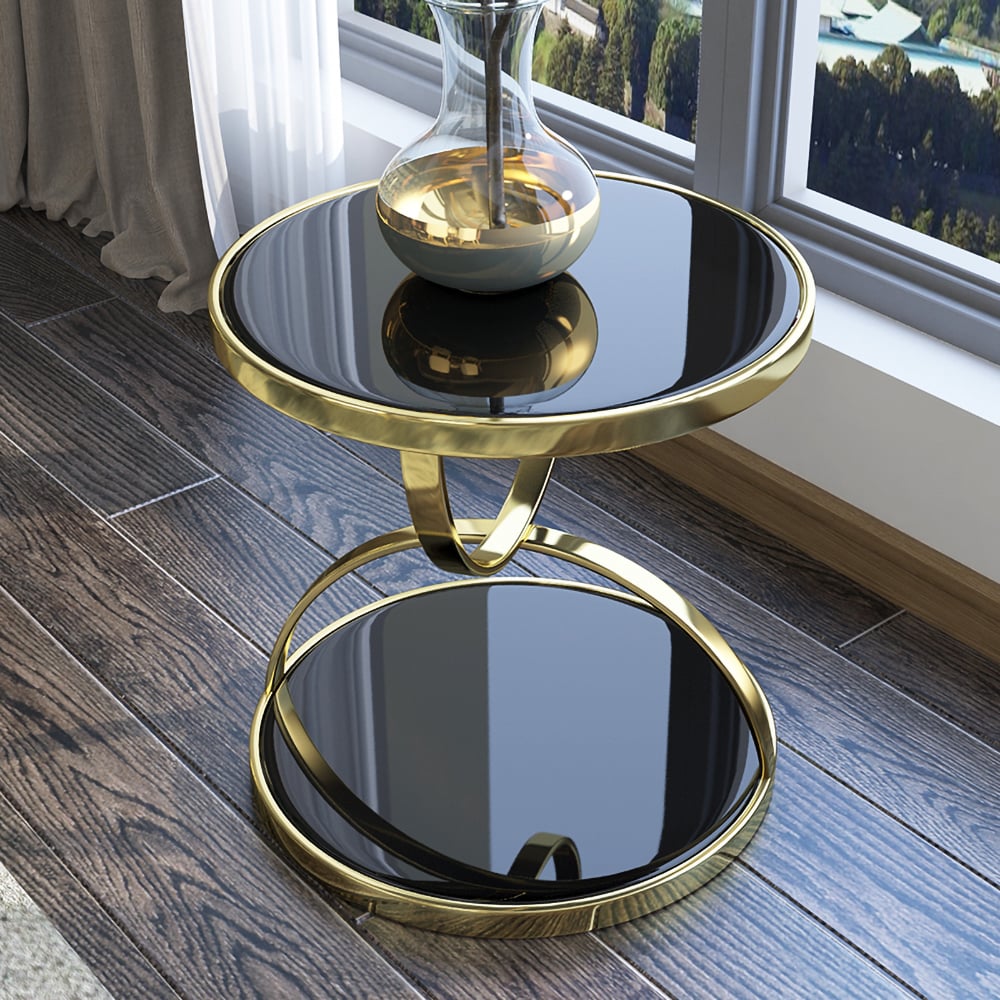 TOV Furniture Aurora Round Glass Top Side Table With Velvet Base ...