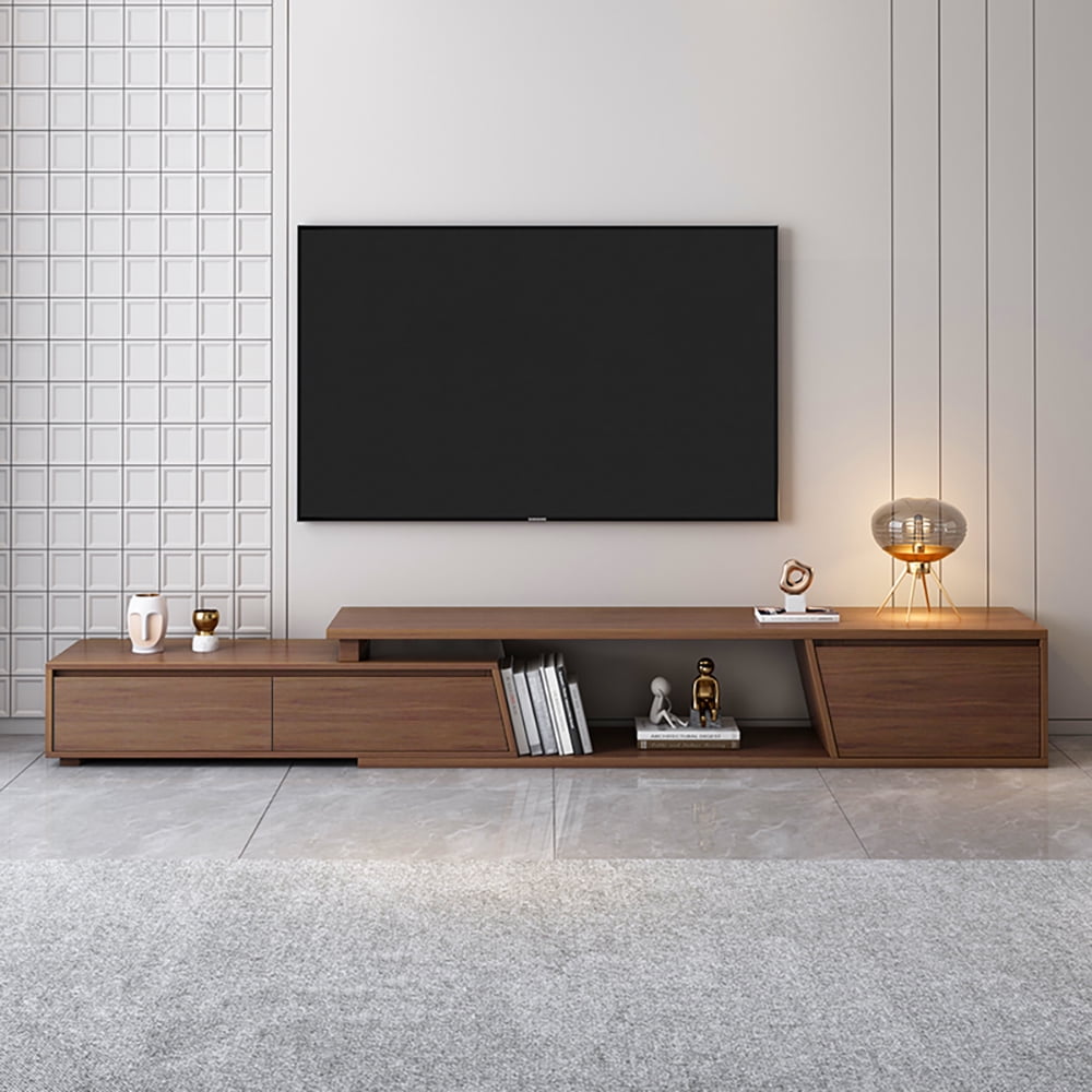 Homary Fero Minimalist Walnut Rectangle Extendable TV Stand with 3 ...
