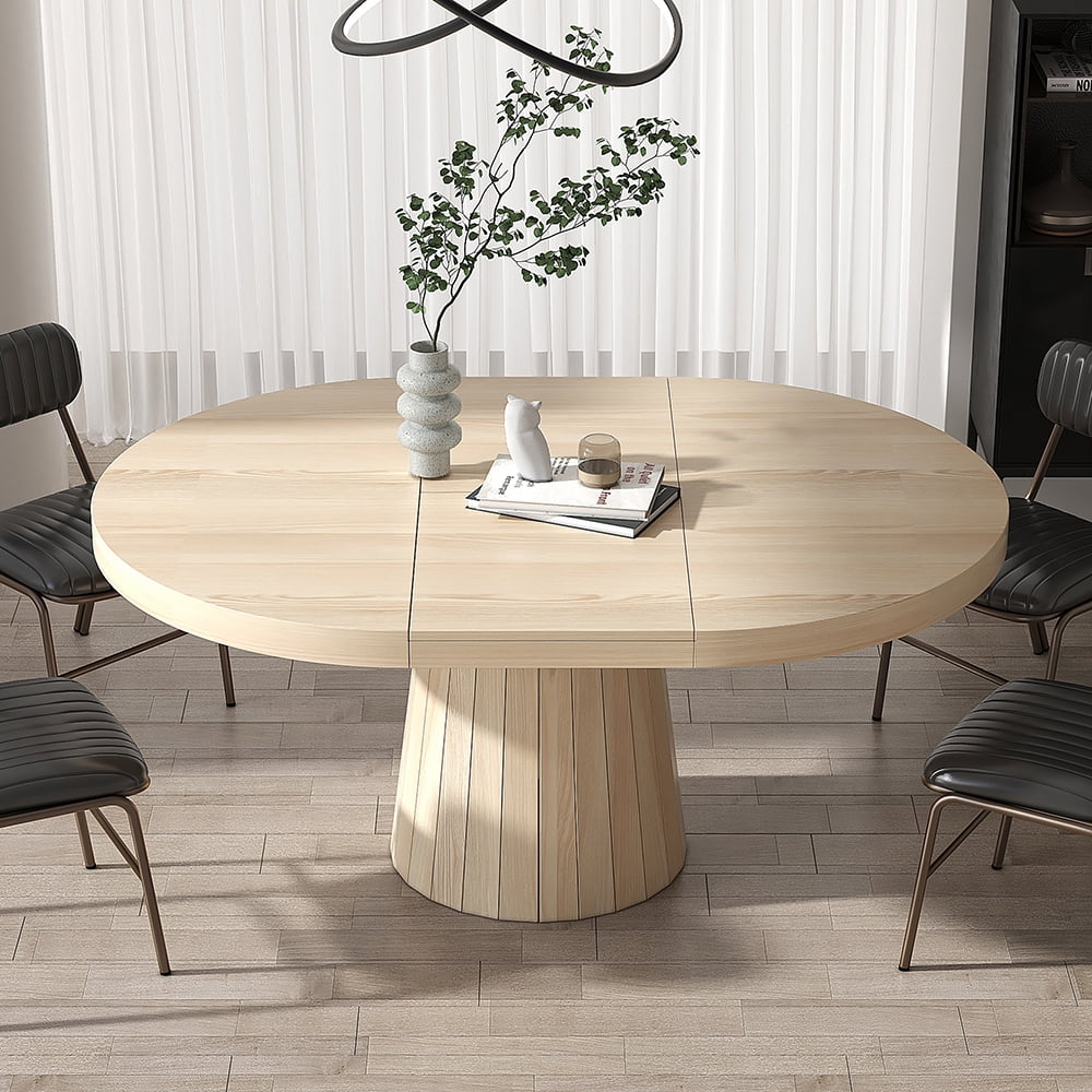 Homary Japandi 39"-55" Extendable Dining Table for 6 Whitewash Oval ...